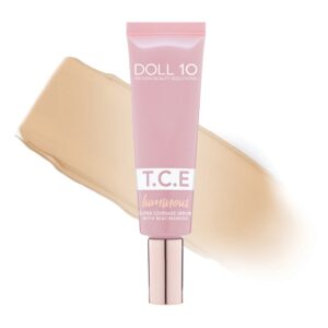 doll 10 tce luminous super coverage serum with niacinamide - full coverage tinted foundation makeup (light medium)