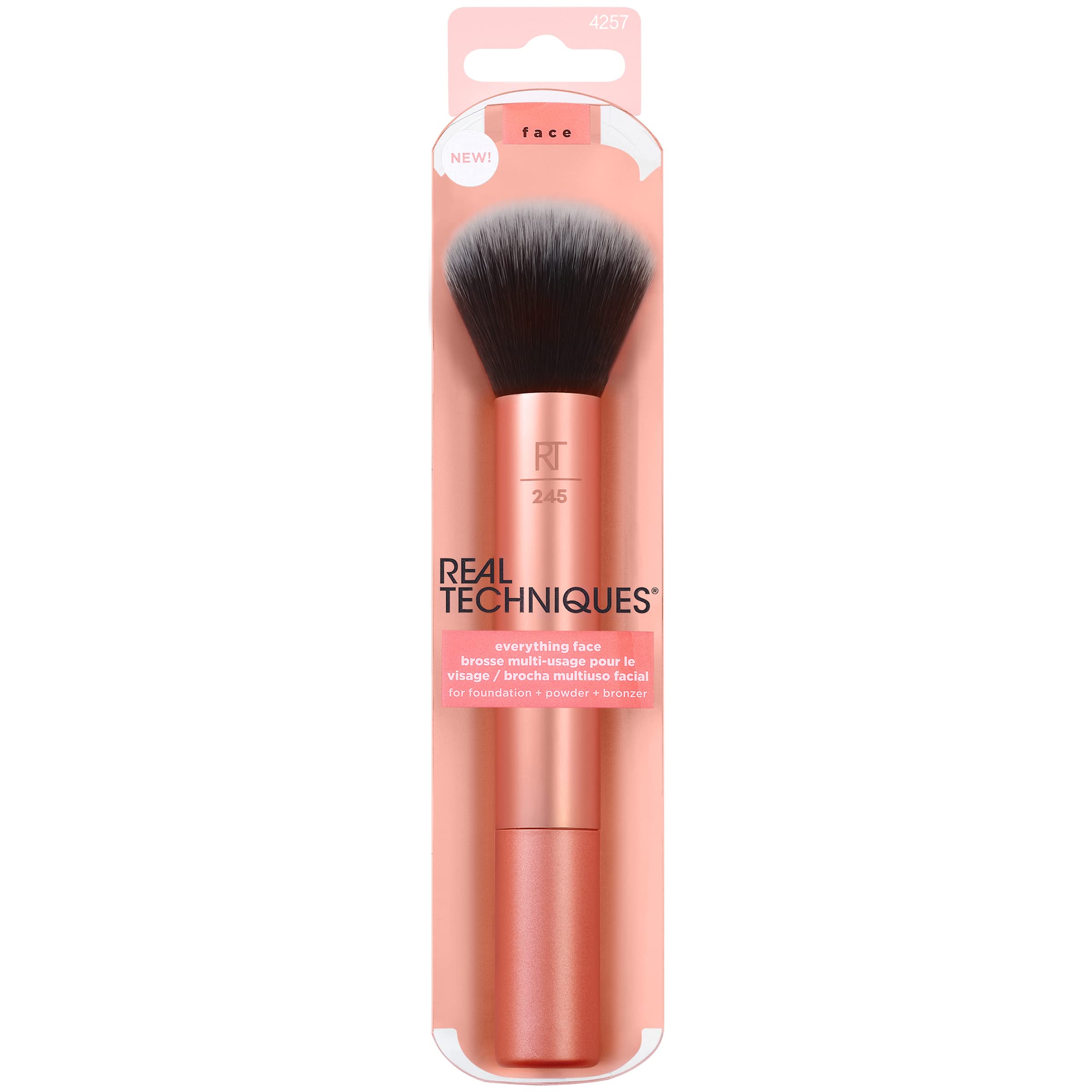 Real Techniques Everything Face Makeup Brush, Flawless Finish, Streak Free Makeup Application, For Foundation, & Powder Makeup Application, Fluffy Face Brush, Cruelty Free, 1 Count Orange