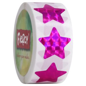 fiercy 1 inch pink star stickers with glitter holographic pattern, 500 pcs sparkling self-adhensive label roll, star shape reward stickers for kids behavior