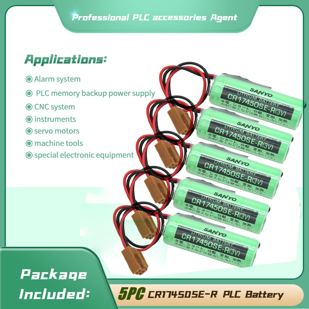 WELLVEUS 5PCS 3V CR17450SE-R / A98L-0031-0012 2500mah PLC Battery for FANUC with Plug