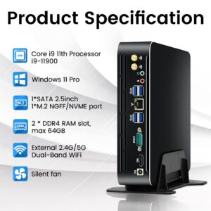 msecore Mini PC, Desktop Computer with 11th Gen Processor i9-11900 Max 5.20 GHz, 64GB DDR4| 1T M.2 NVME SSD, HDMI, COM RS232, 4K@60Hz, WiFi, Bluetooth, Windows 11 Pro