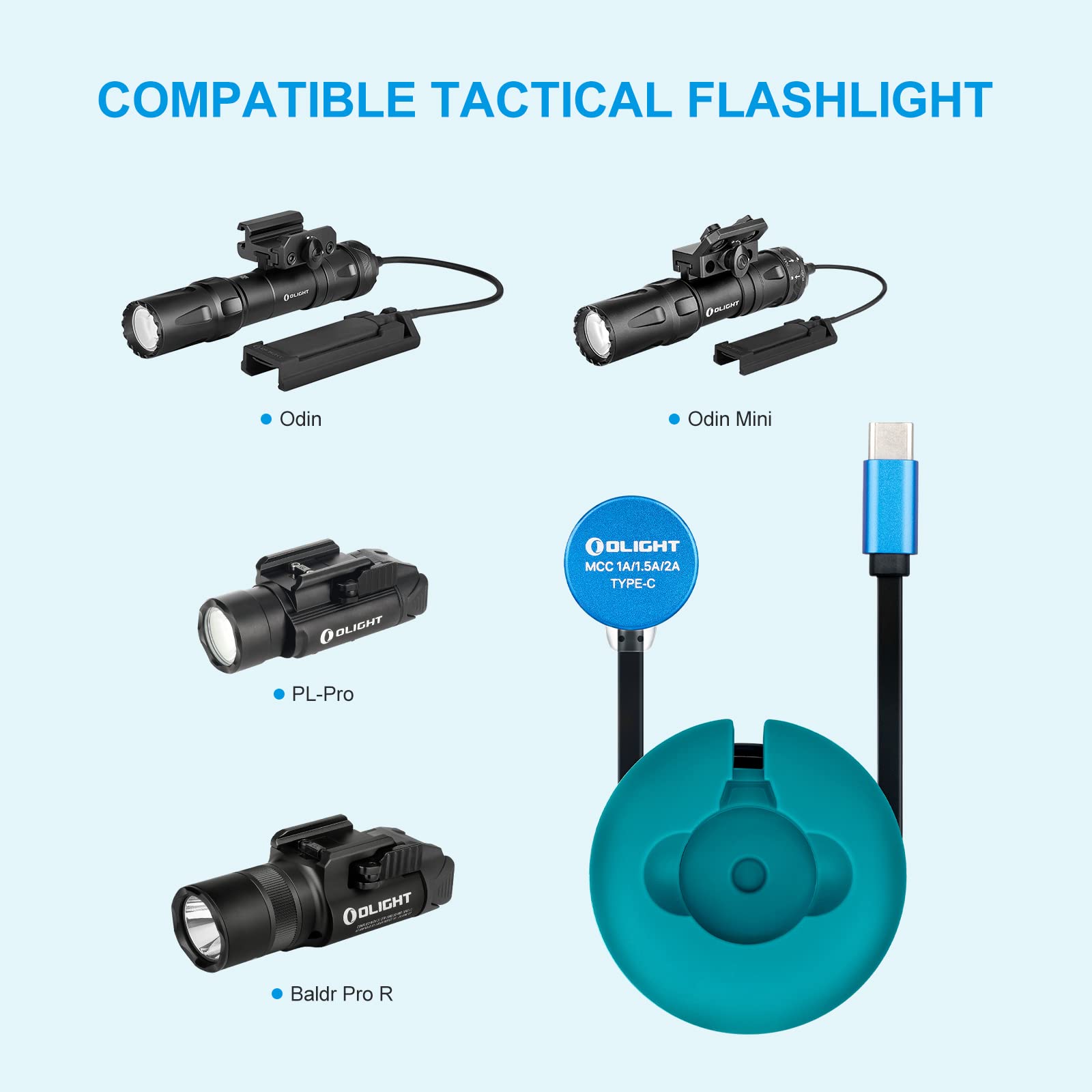 OLIGHT MCC3-C Reel Charger Upgraded Magnetic Charging Cable ONLY for Odin/Odin Mini/PL-Pro/Baton3 Series/Warrior Mini2/Perun 2/Perun 2 Mini/Seeker 3 pro/Warrior X3/Arkfeld/Arkfeld UV (Blue)