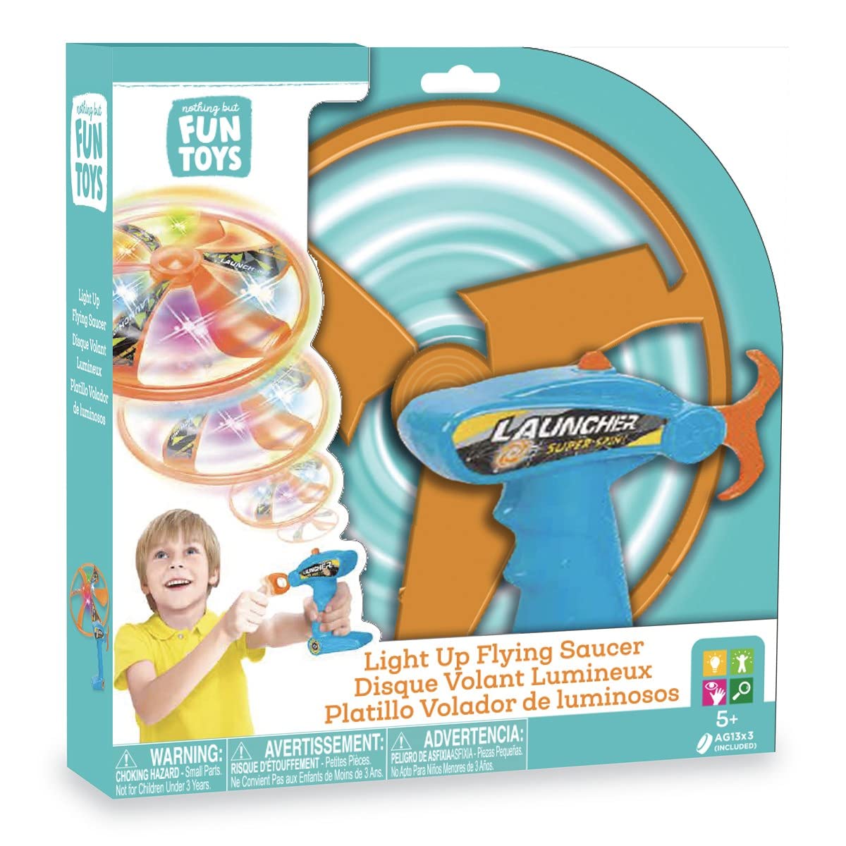 Nothing But Fun Toys Light Up LED Flying Saucer Launcher Toy Designed for Children Ages 5+ Years, Multicolor (211080)