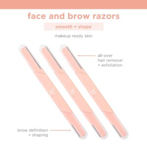 Real Techniques Face and Brow Razors, Dual Ended, Exfoliating Dermaplaning, Women's Face Razor, Multipurpose Facial Razors, Precision Trimming for Peach Fuzz, Dermablading, Multiuse, 3 Piece Set