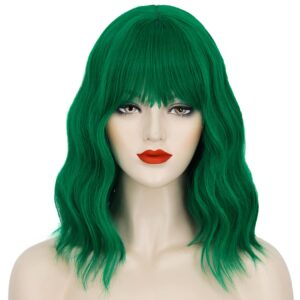 mersi green wig green wigs for women st patricks day short wavy green wig with bangs cute soft synthetic wigs for party halloween s046dgr