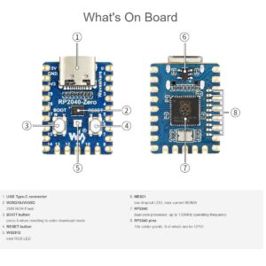 waveshare RP2040-Zero Mini Board High-Performance Pico-Like MCU Board Based on Raspberry Pi Microcontroller Chip RP2040,USB-C Connector,Low-Cost, Support C/C++,MicroPython