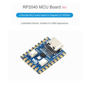 waveshare RP2040-Zero Mini Board High-Performance Pico-Like MCU Board Based on Raspberry Pi Microcontroller Chip RP2040,USB-C Connector,Low-Cost, Support C/C++,MicroPython