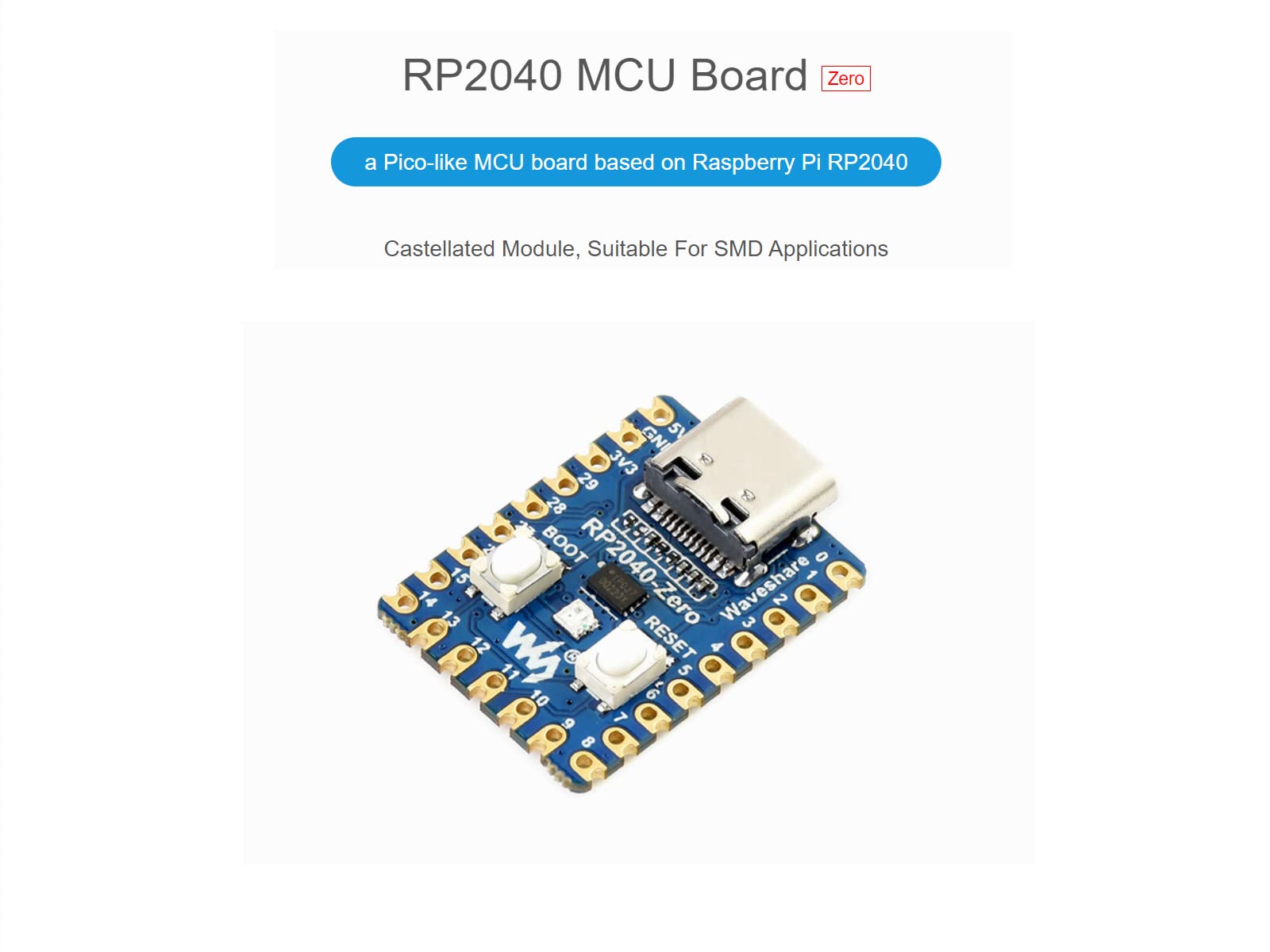 waveshare RP2040-Zero Mini Board High-Performance Pico-Like MCU Board Based on Raspberry Pi Microcontroller Chip RP2040,USB-C Connector,Low-Cost, Support C/C++,MicroPython