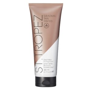 st.tropez gradual tan tinted daily firming body lotion, hydrating fake tan moisturizer, vegan, natural & cruelty free, 6.7 fl oz