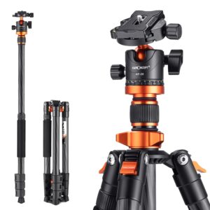 k&f concept 63" carbon fiber camera tripods,d254c1+bh-28l compact tripod with detachable monopod, metal ball head 10kg load capacity with quick release plate for slr dslr digital camera/camcorder