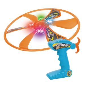 nothing but fun toys light up led flying saucer launcher toy designed for children ages 5+ years, multicolor (211080)