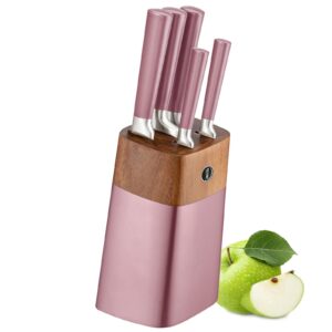 ritsu knife set - professional 6 pieces knife set with block - premium german steel chef knife set with hollow handle - pink