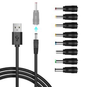 5V DC Power Cable, USB to DC 5.5x2.1mm Plug Charging Cord with 8 Connectors Adapters fit for Speaker, Router, LED Light, Moon Lamp and More 5Volt 3Amp Electronics