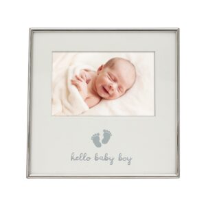 mimosa moments metal 8''x 8'' silver-tone with silver foil baby footprint photo frame, the boys picture frame matted 6''x4''photo display (4x6 horizontal, silver-tone)