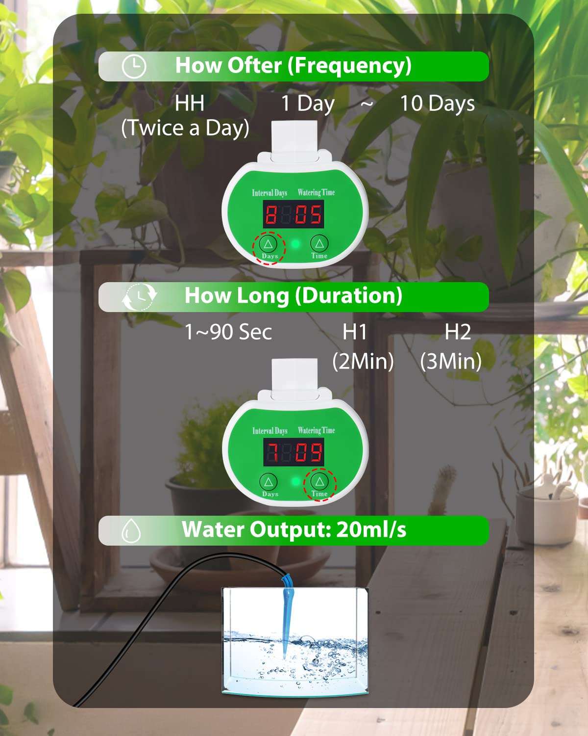 Neikko Automatic Plant Watering System for 12 Indoor Potted Plants, Automatic Drip Irrigation Kit Plant Watering System with Water Timer, USB Rechargeable Vacation Plant Self Watering Kit