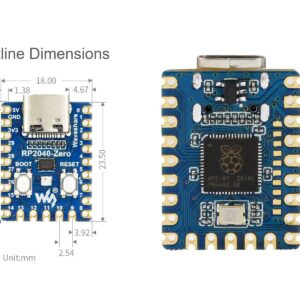 waveshare RP2040-Zero Mini Board High-Performance Pico-Like MCU Board Based on Raspberry Pi Microcontroller Chip RP2040,USB-C Connector,Low-Cost, Support C/C++,MicroPython