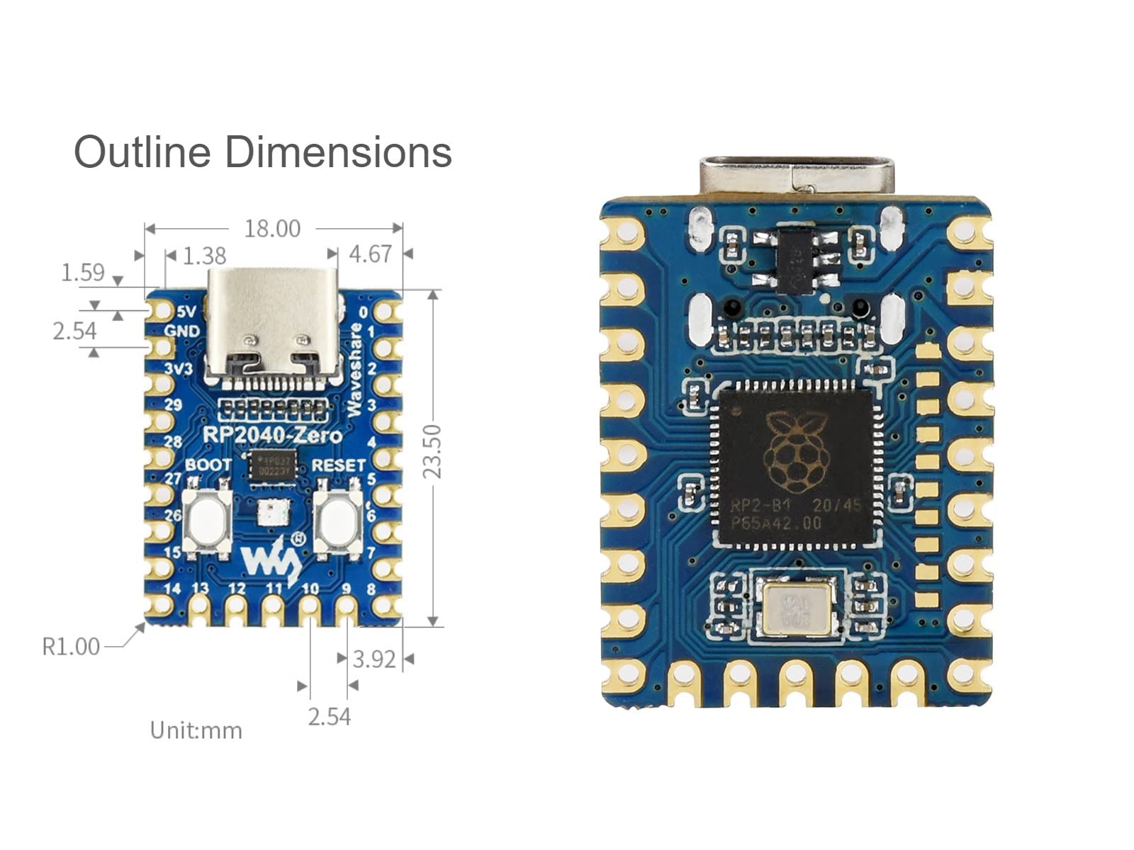 waveshare RP2040-Zero Mini Board High-Performance Pico-Like MCU Board Based on Raspberry Pi Microcontroller Chip RP2040,USB-C Connector,Low-Cost, Support C/C++,MicroPython