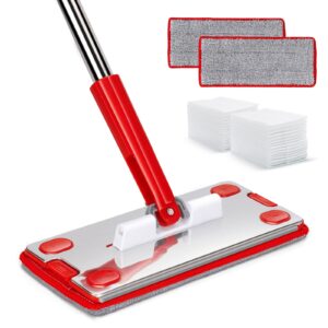 almcmy dry sweeping mop,microfiber flat mop with 2 washable mop pads & 30 pieces non-woven cleaning cloth,professional dry & wet dust mop for hardwood laminate tile ceramic marble floors