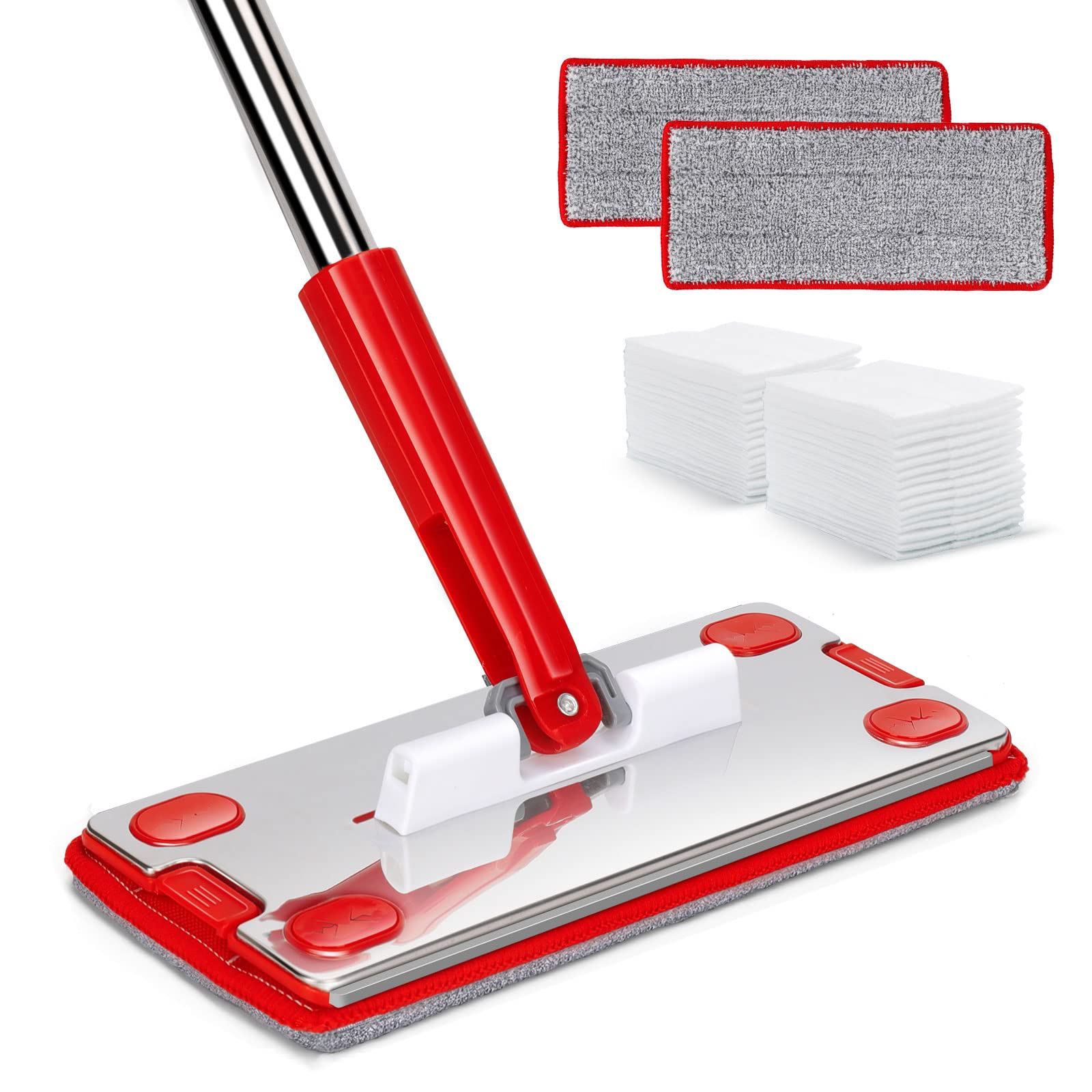 Almcmy Dry Sweeping Mop,Microfiber Flat Mop with 2 Washable Mop Pads & 30 Pieces Non-Woven Cleaning Cloth,Professional Dry & Wet Dust Mop for Hardwood Laminate Tile Ceramic Marble Floors