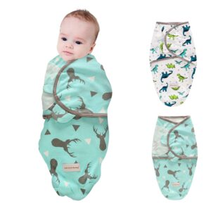 2 pack newborn swaddle blanket adjustable wrap receiving blanket baby 100% cotton sleep bag for baby boy and girl(dinosaur + deer, l)