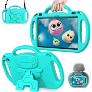 avawo kids case for fire hd 10 & hd 10 plus latest model tablet (13th/11th generation 2023/2021 release), with shoulder strap, lightweight shockproof handle, turquoise