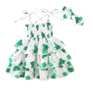 toddler baby girl st. patrick's day dress strap sleeveless lucky clover print layered dresses skirt outfits shamrocks a 18-24 months