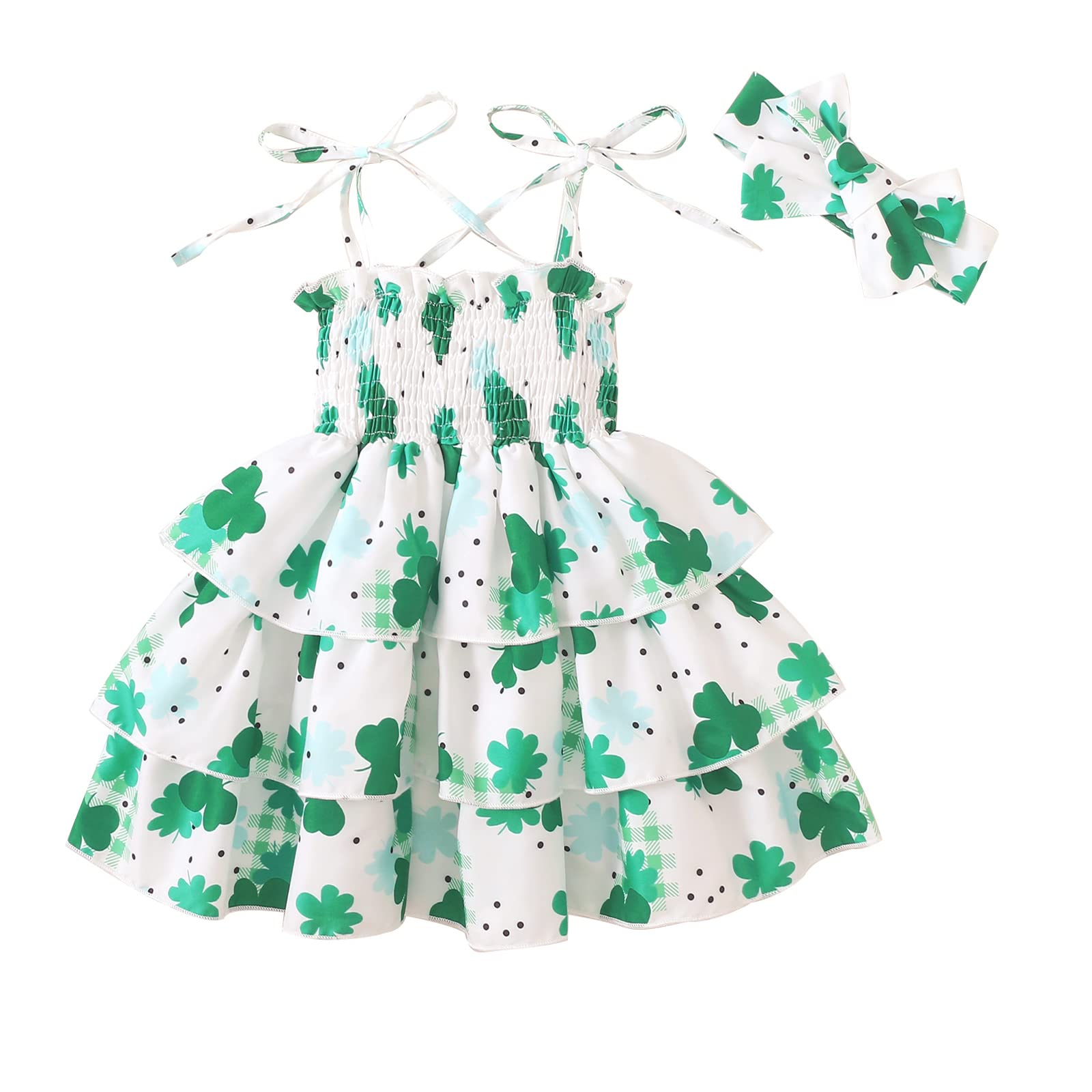 Toddler Baby Girl St. Patrick's Day Dress Strap Sleeveless Lucky Clover Print Layered Dresses Skirt Outfits Shamrocks A 18-24 Months