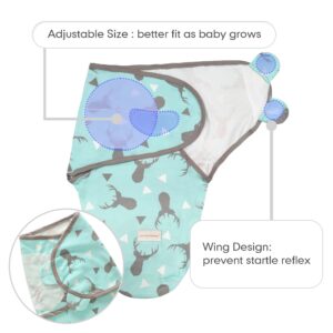 2 Pack Newborn Swaddle Blanket Adjustable Wrap Receiving Blanket Baby 100% Cotton Sleep Bag for Baby Boy and Girl(Dinosaur + Deer, L)