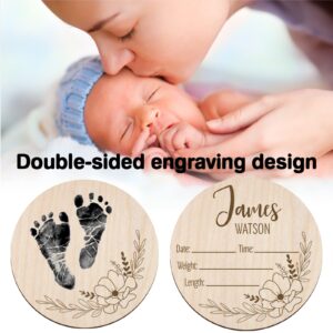 Mayyi Newborn Birth Announcement Sign,Personalized Newborn Handprint and Footprint Sign,Custom Engraved Wooden Baby Name Sign,Newborn Photo Props, Hello World Newborn Announcement for Hospital