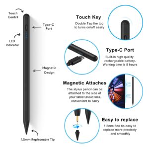 Stylus Pen for iPad Pencil with Palm Rejection Magnetic Attachment Active Pencil with Tilt Sensitivity Digital Pencil (ID716 Black)