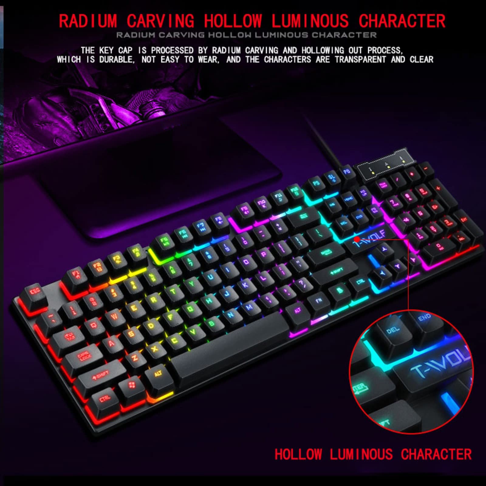 MatureGirl Wired Gaming Keyboard,Portable USB RGB Backlight Full Size Standard Keyboard and Ergonomic for Windows, Computers, PCs, and Notebooks (Black)