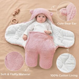 FUNUPUP Baby Swaddle Blanket for Newborn Boys Girls 3-6 Months, 2.5 TOG Soft Warm Baby Swaddle Wrap Cute Bear Newborn Baby Receiving Blanket (Pink)