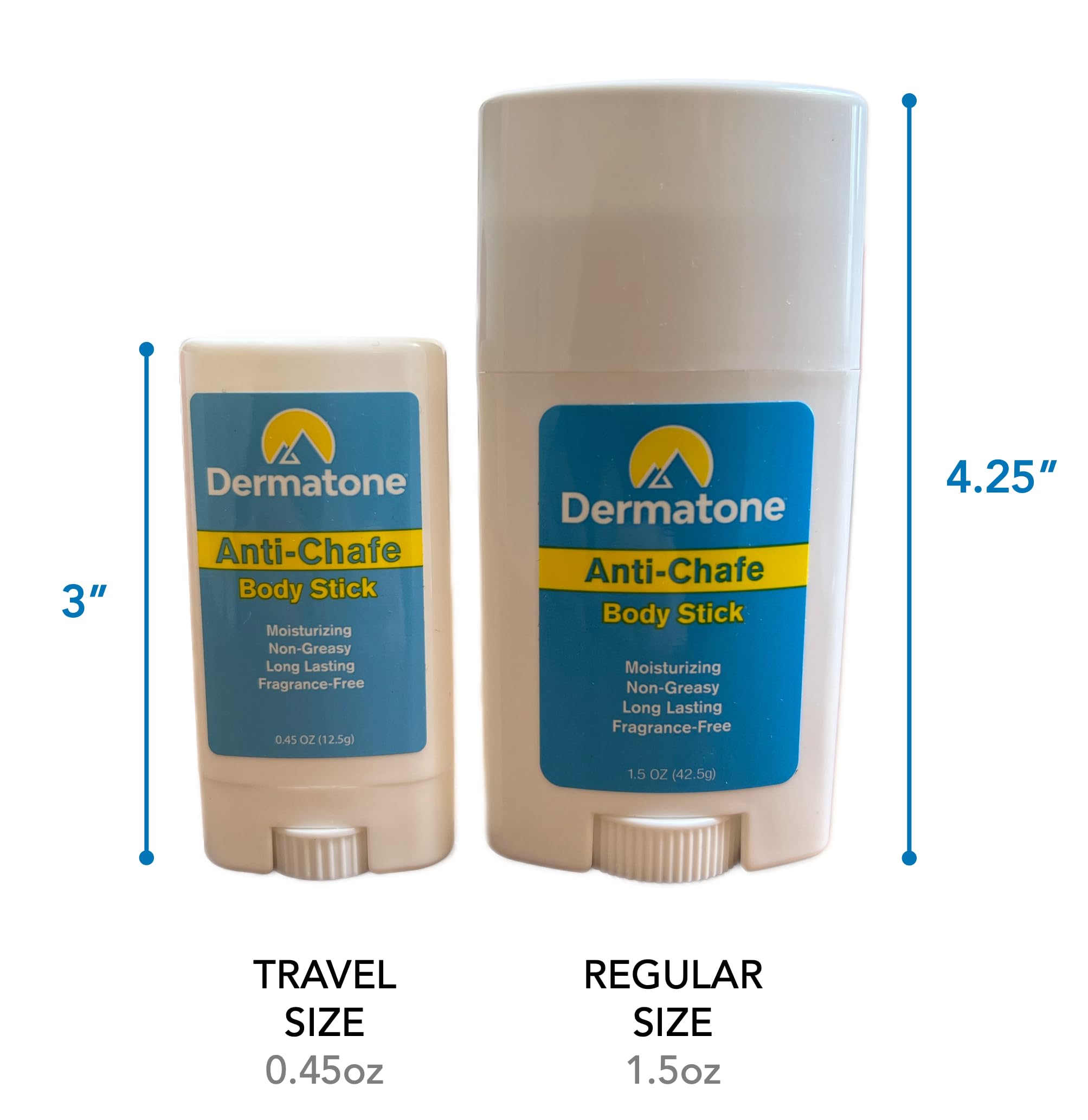 Dermatone Travel Size Anti-Chafe Body Stick | Fragrance Free | Prevent Friction & Chaffing Skin Balm | | Long Lasting | Use for thigh, arm, chest, butt rubbing | Small .5oz Stick