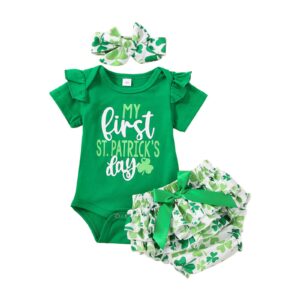 oneflow baby girl st patricks day outfit short sleeve shirt romper onesie clover shorts my first st. patricks summer clothes (a-green outfit, 0-3 months)