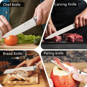 RITSU Knife Set, 13 Pieces Kitchen Knife Set with Block, German Steel Knife Block Set with 6pcs Serrated Steak Knives, Ultra Sharp Chef Knife Set with Hollow Handle