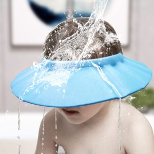 Baby Shower Cap Soft Adjustable Baby Bath Head Cap Visor for Washing Hair Shower Bathing Protection Bath Cap for Toddler, Baby, Kids, Children (Blue)