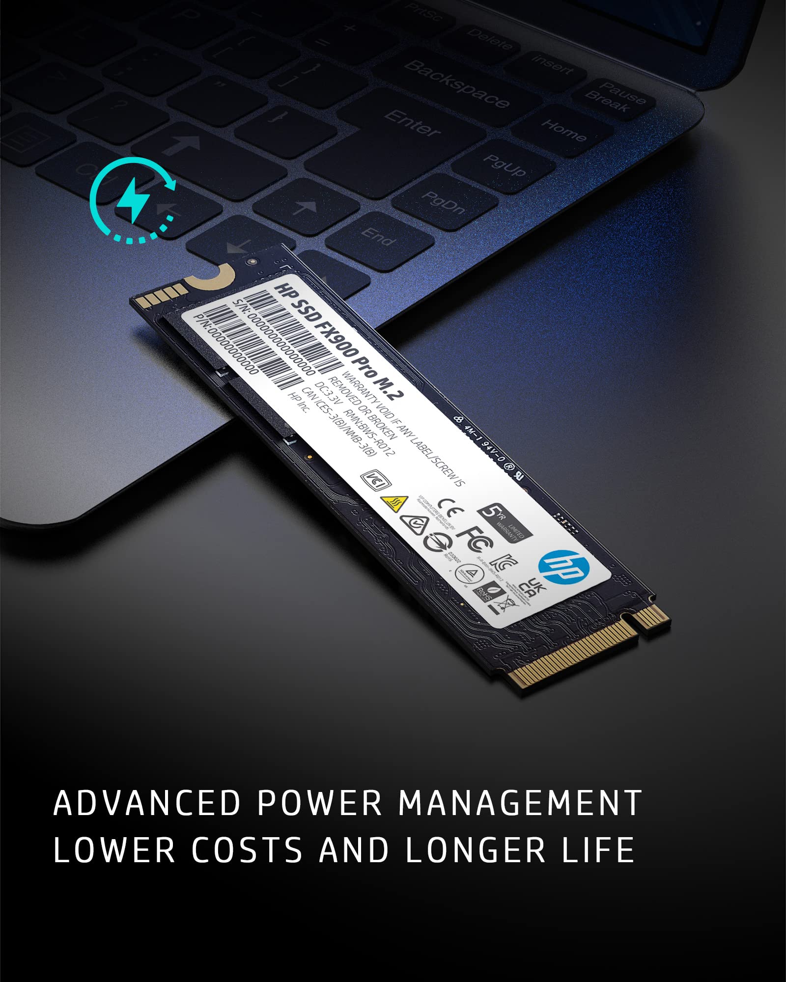 HP FX900 Pro 1TB NVMe SSD 2280 M.2 Gen4 x4, 8 Gb/s Internal Solid State Drive Up to 7400 MB/s Compatible with Laptop & Desktop PC - 4A3U0AA#ABB