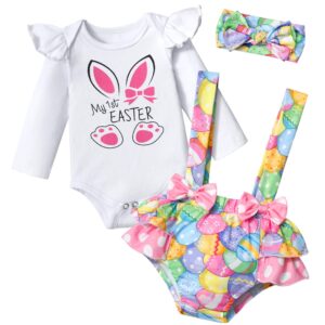 Von kilizo Easter Outfit Baby Girl My First Easter Baby Girl Outfit Bunny Print Long Sleeves Romper Baby Girl Easter Outfit Infant Easter Outfit Girl 0-3 Months