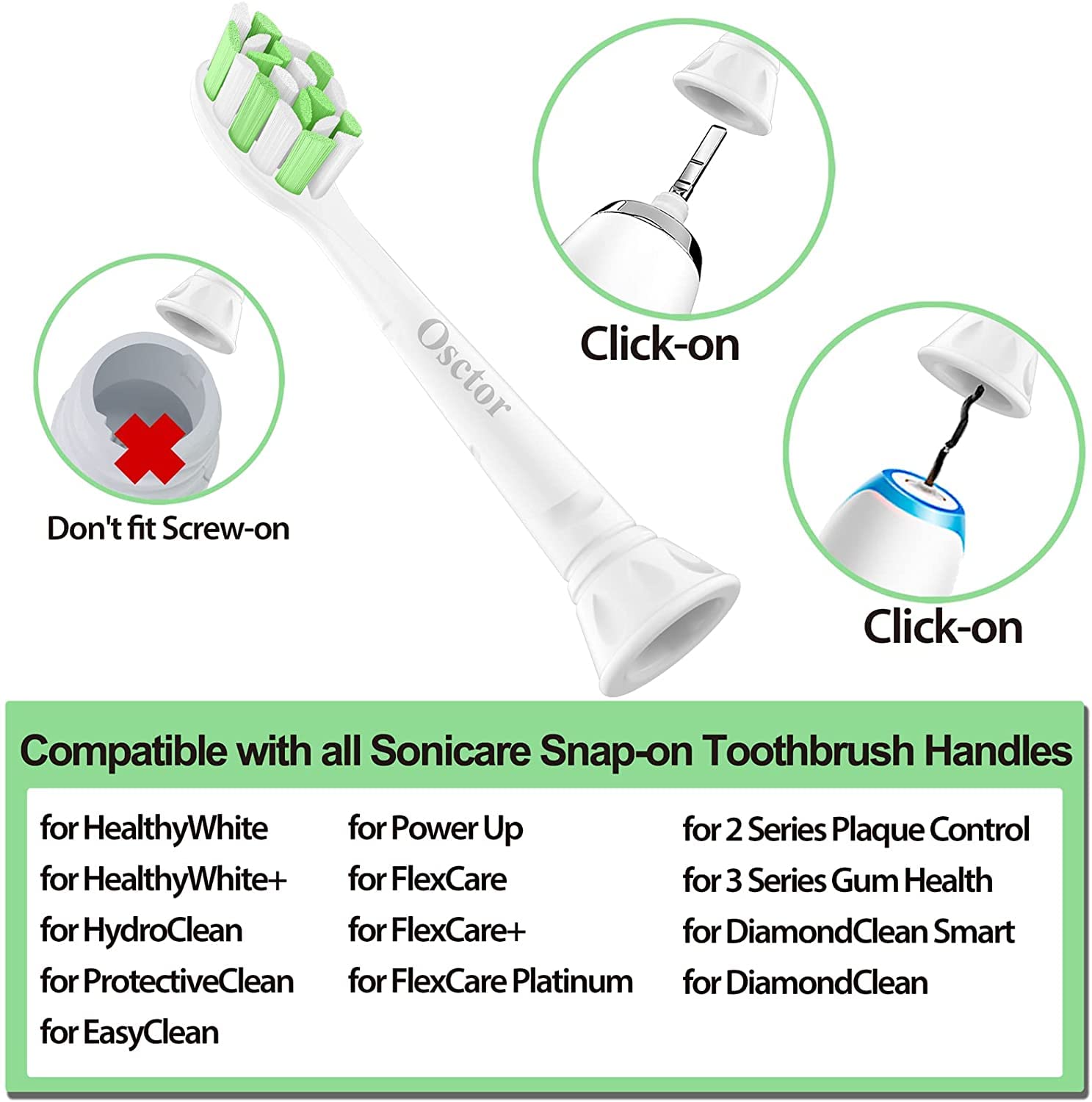 Replacement Toothbrush Heads for Phillips Sonicare,Brush Heads Compatible with DiamondClean 4100 5100 W2 HX6064 and All Snap-On System Toothbrush Handles,8 PCS,White