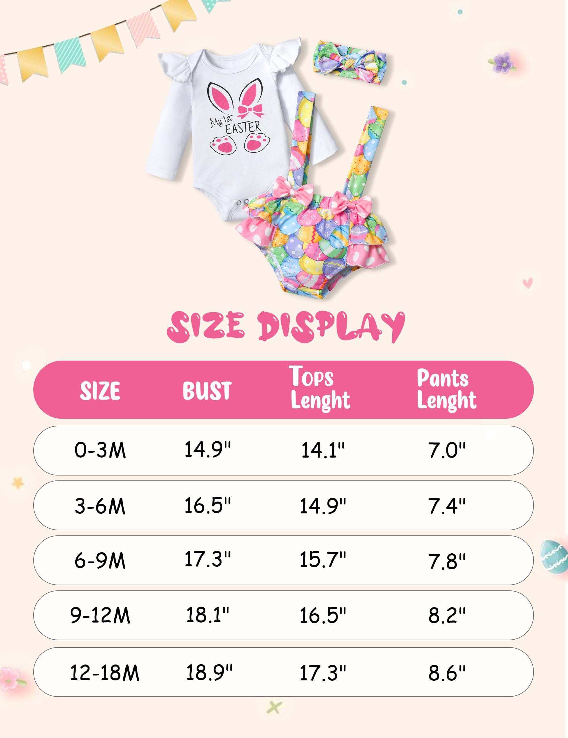 Von kilizo Easter Outfit Baby Girl My First Easter Baby Girl Outfit Bunny Print Long Sleeves Romper Baby Girl Easter Outfit Infant Easter Outfit Girl 0-3 Months