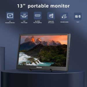 Bnztruk 13 Inch Portable Monitor HDMI HD 1366x768 External Small HDMI Monitor for Computer Laptop PS4 Raspberry Pi WiiU Xbox 360 CCTV Windows 7/8/10,PC 16:9 Display,60HZ,Lightweight/Plug& Play