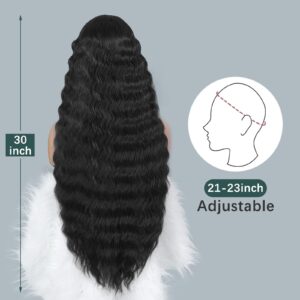 INSTASTYLE 30 Inch Synthetic Curly Wigs for Women Long Black Hair Wig Lace Front 4" Simulated Scalp Natural Loose Deep Wave Crimps Curls Wig As Hair Replacement Wigs 1B