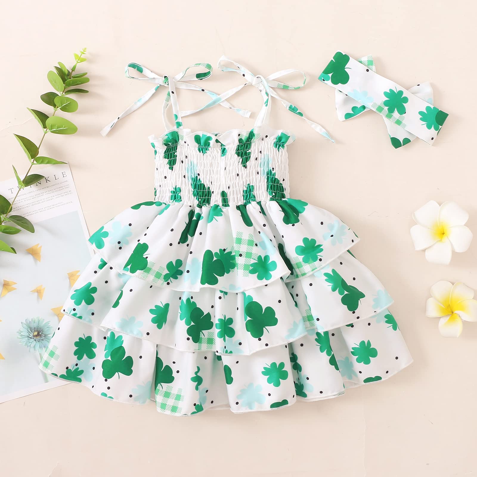 Toddler Baby Girl St. Patrick's Day Dress Strap Sleeveless Lucky Clover Print Layered Dresses Skirt Outfits Shamrocks A 18-24 Months