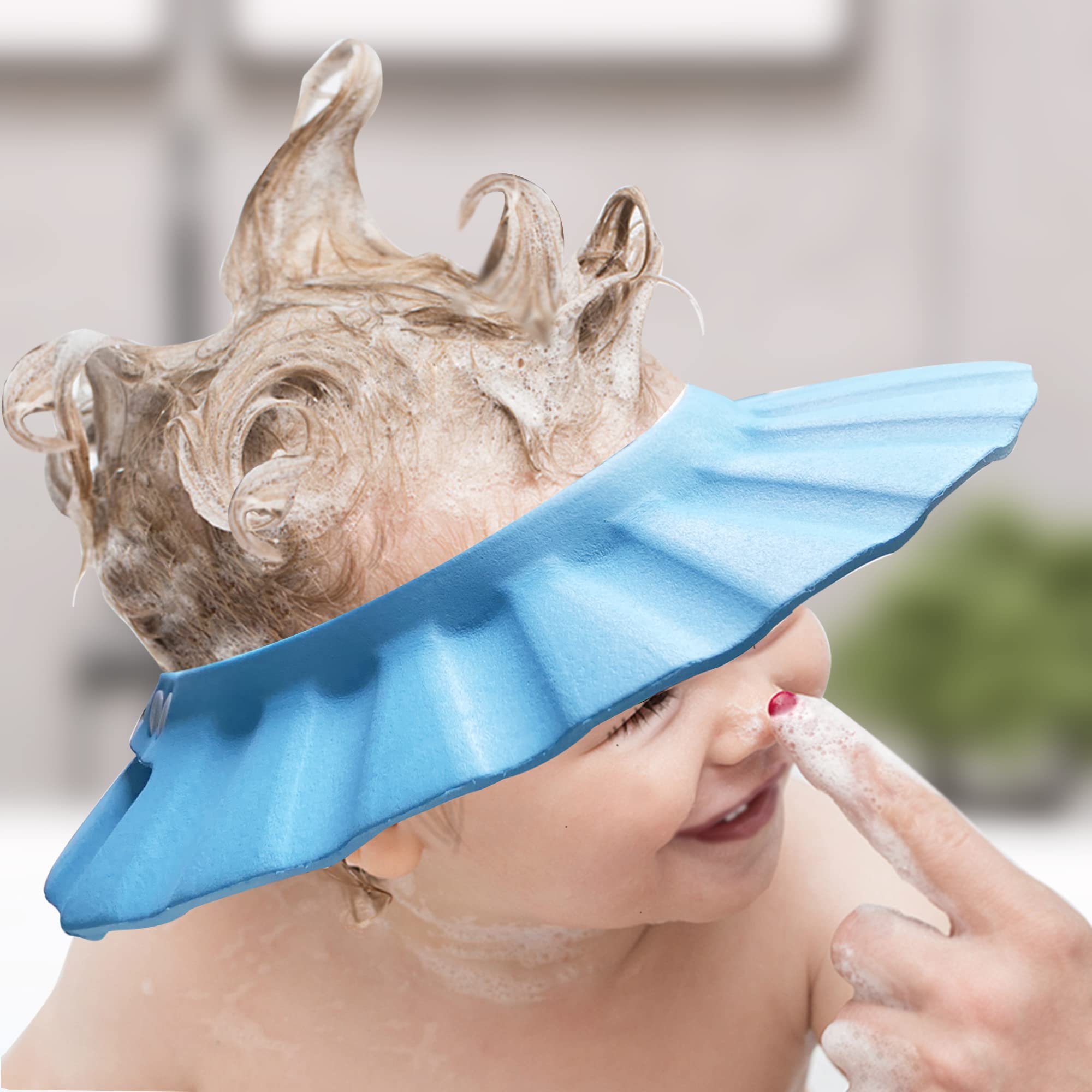 Baby Shower Cap Soft Adjustable Baby Bath Head Cap Visor for Washing Hair Shower Bathing Protection Bath Cap for Toddler, Baby, Kids, Children (Blue)