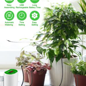 Neikko Automatic Plant Watering System for 12 Indoor Potted Plants, Automatic Drip Irrigation Kit Plant Watering System with Water Timer, USB Rechargeable Vacation Plant Self Watering Kit