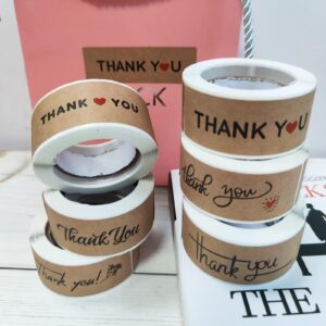 720 PCS 1" x 3" Thank You Stickers Rectangle Gift Seal Kraft Paper Thank You Stickers Labels Diary Stationery Stickers for Business Wedding Party Decor Handmade Decoration Sticker (6 Roll, 120 / Roll)