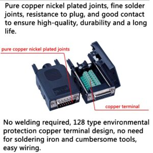 ANMBEST DB15 Solderless Serial to 15-pin Port Terminal Male Adapter Connector Breakout Board with Case Long Bolts Nuts (2PCS Male)