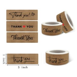 720 PCS 1" x 3" Thank You Stickers Rectangle Gift Seal Kraft Paper Thank You Stickers Labels Diary Stationery Stickers for Business Wedding Party Decor Handmade Decoration Sticker (6 Roll, 120 / Roll)