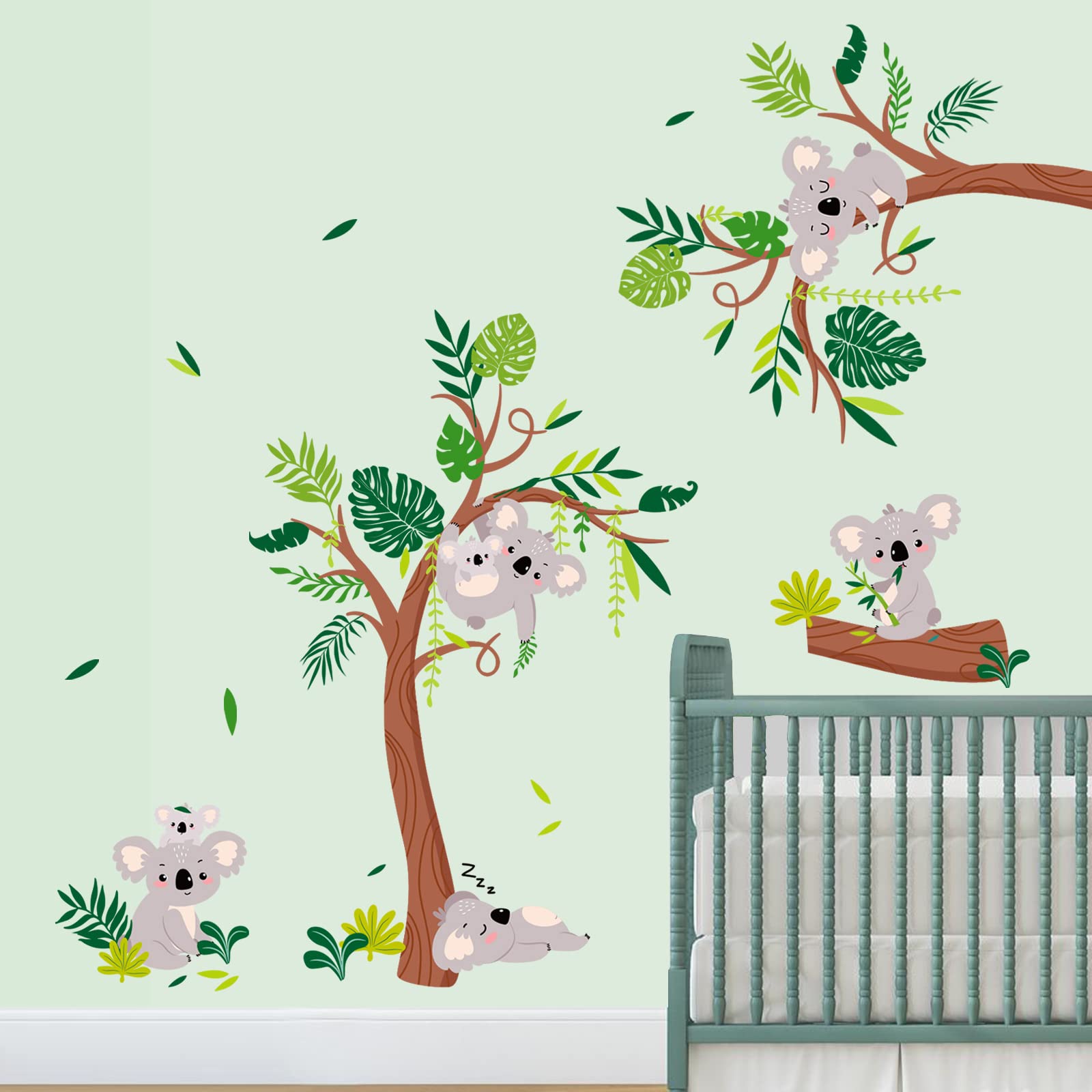 wondever Koala and Tree Branch Wall Stickers Animal Tropical Palm Tree Peel and Stick Wall Art Decals for Kids Baby Nursery Bedroom