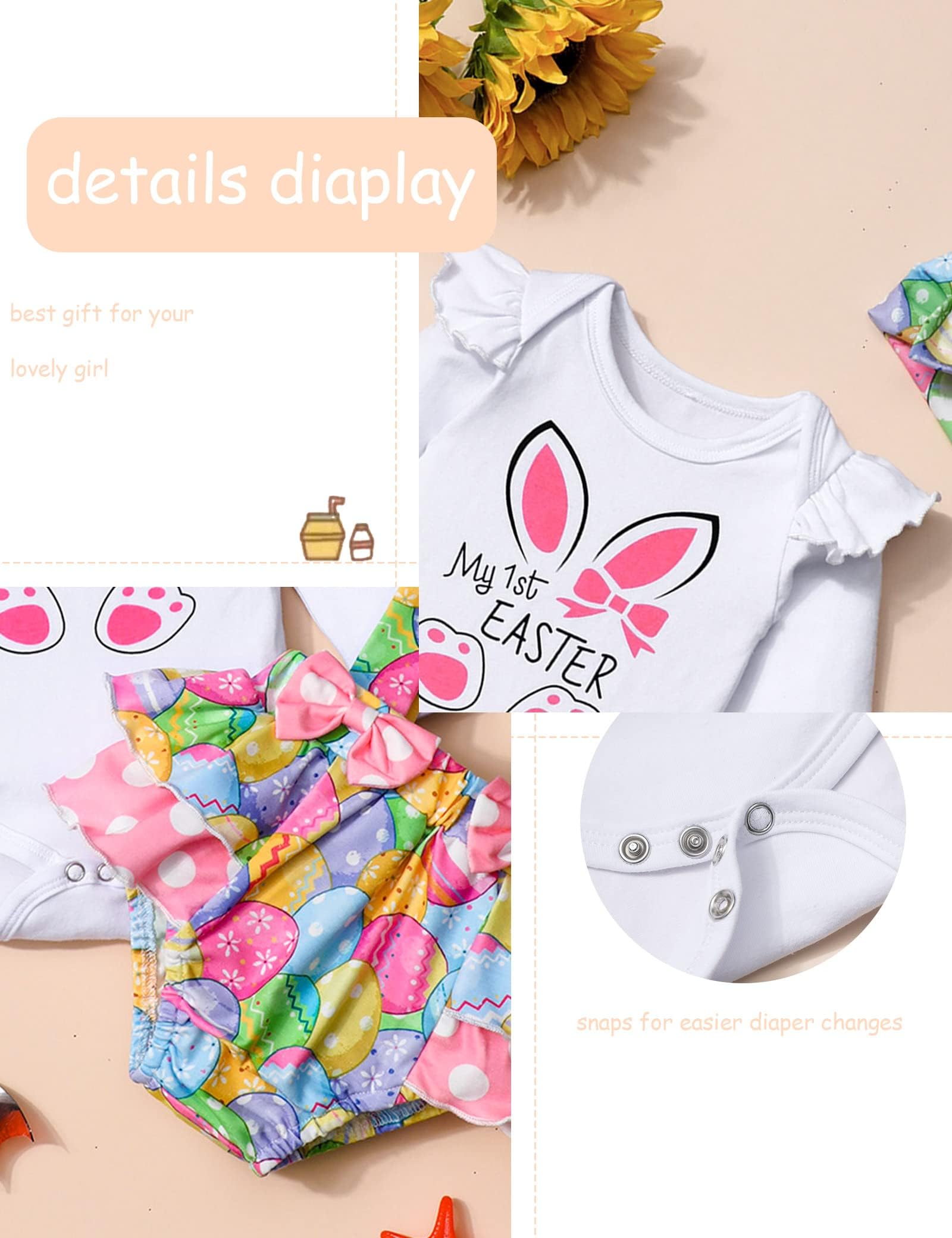 Von kilizo Easter Outfit Baby Girl My First Easter Baby Girl Outfit Bunny Print Long Sleeves Romper Baby Girl Easter Outfit Infant Easter Outfit Girl 0-3 Months